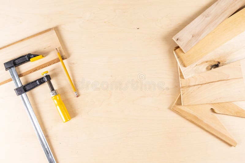 Large Variety of Separate Lineup of Assorted Working Tools on Wood ...