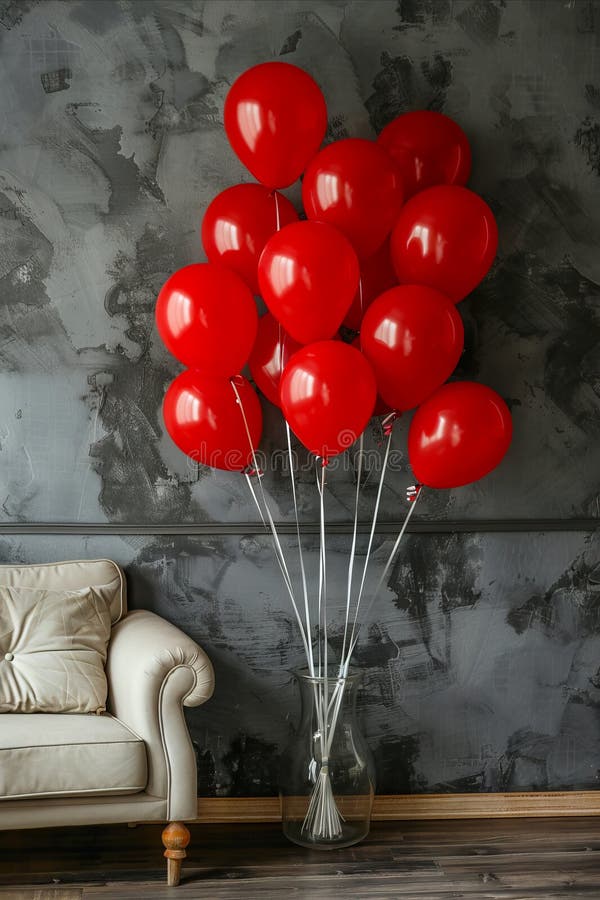 A Large Vase with Red Balloons in it Stock Image - Image of wall, room ...