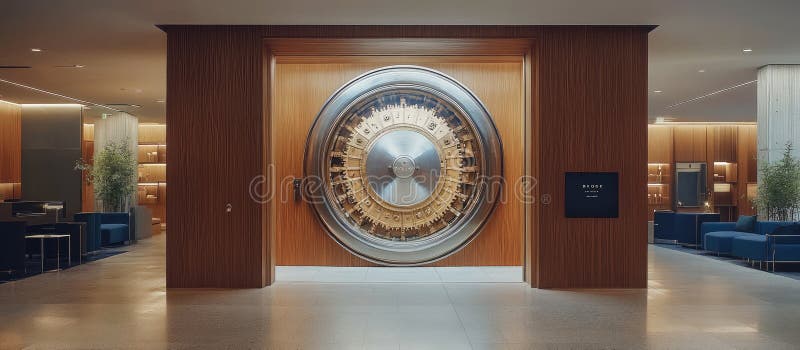 Large Vault Door in Modern Lobby Interior Stock Illustration ...