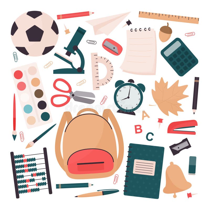 Vector Collection of School Supplies Stock Vector - Illustration of ...