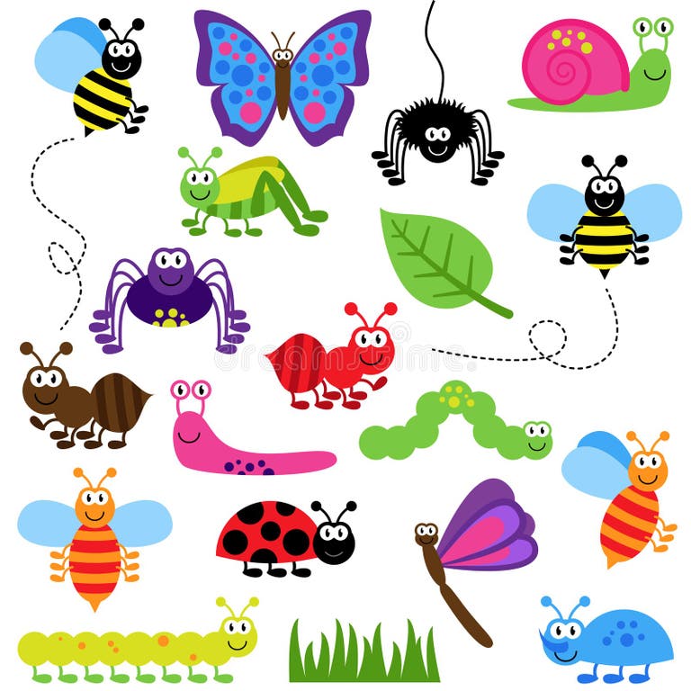 Large Vector Set of Cute Cartoon Bugs Stock Vector - Illustration of ...