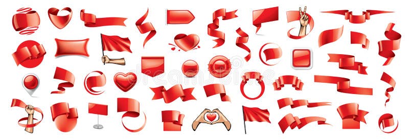Large Vector Set of Red Flags, Ribbons and Various Design Elements ...