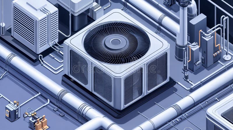 Hvac System Cooling Rooftop with Pipes and Ventilation Equipment Stock ...