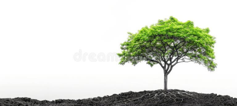 Large Verdant Tree with Visible Roots on Textured Backdrop, Ideal for ...