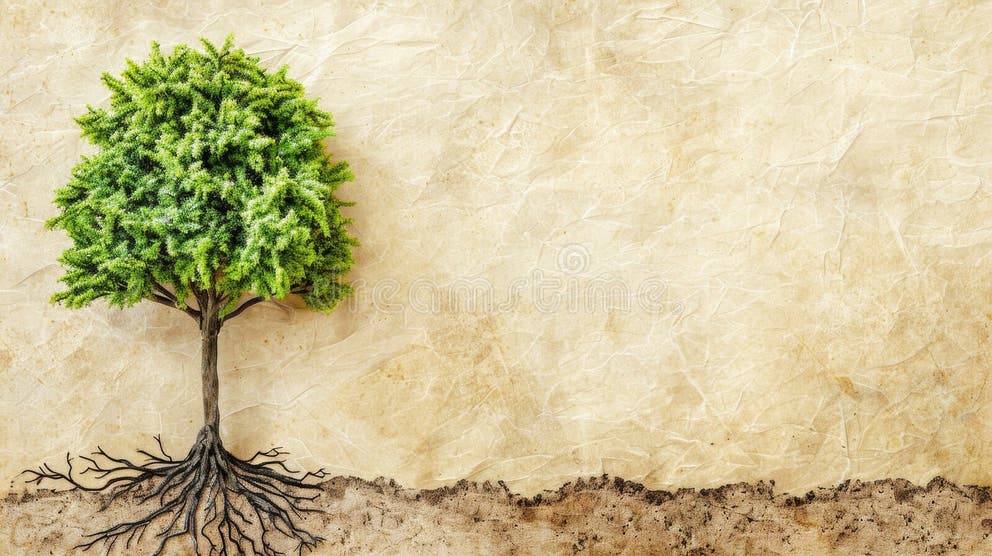 Large Verdant Tree with Visible Roots Underground Against Blank ...