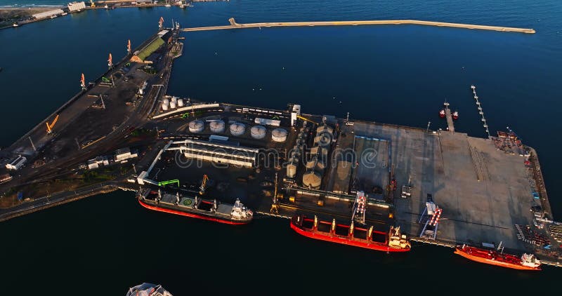 Large Vessels Unloading on Cargo Dock Sios Transportation Storage Black ...