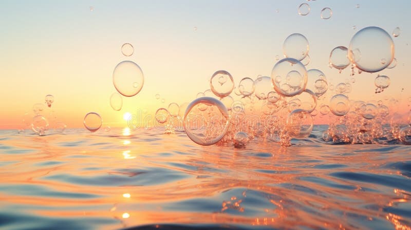 Large, Vibrant Bubbles on the Ocean S Edge Reflecting the Setting Sun ...