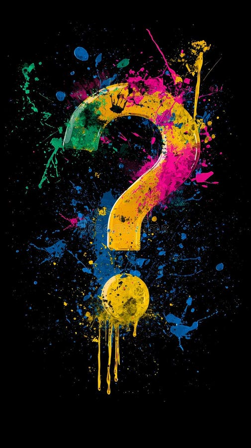 Large, Vibrant Question Mark Covered in Dripping, Splattered Paint ...