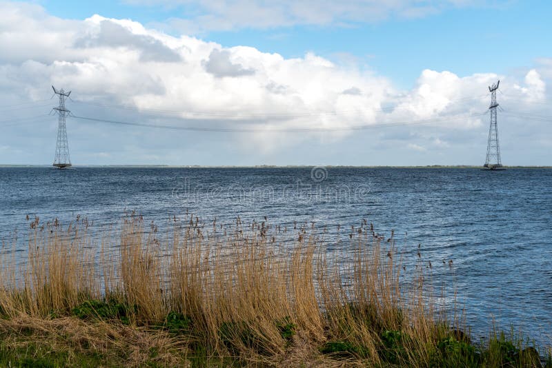 Modern high powerlines stock image. Image of blue, high - 107642799