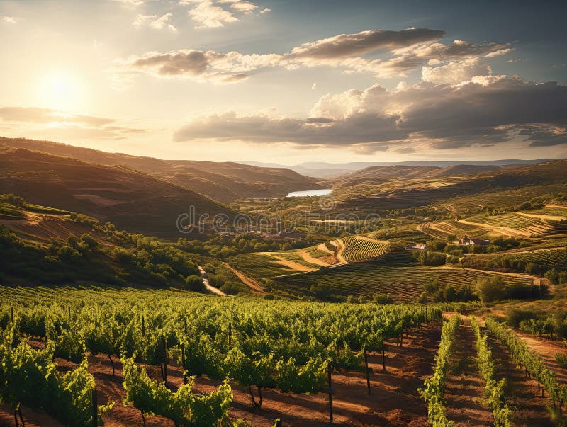 Large Vineyards on the Background of a Mountain Landscape Stock ...