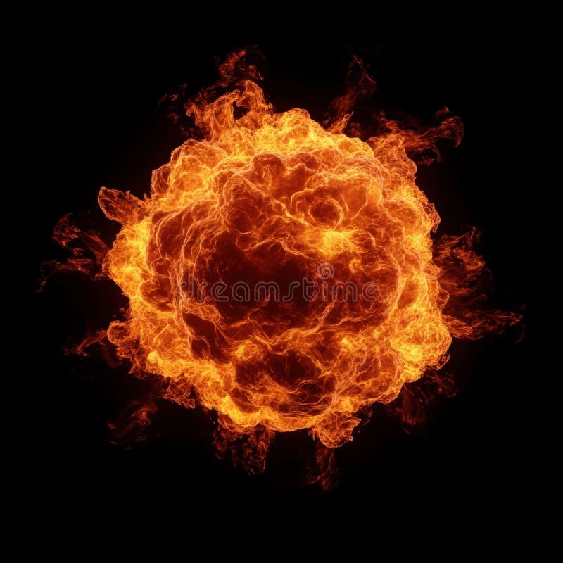 A Large and Vivid Fireball is Exploding Dramatically Against a Black ...