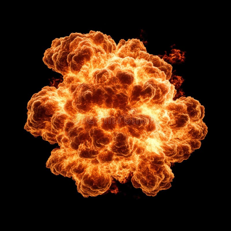 A Large and Vivid Fireball is Exploding Dramatically Against a Black ...