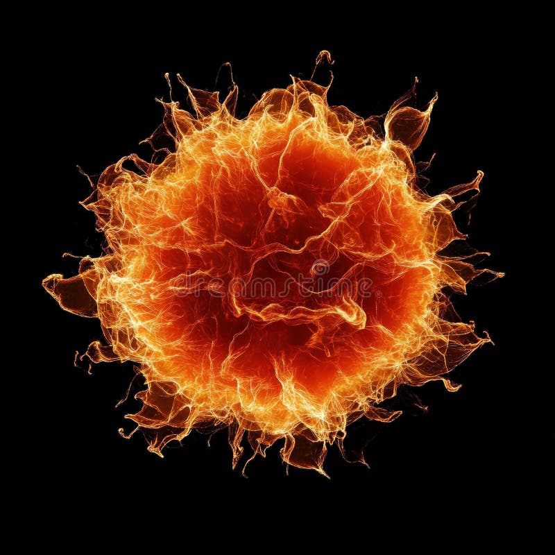 A Large and Vivid Fireball is Exploding Dramatically Against a Black ...