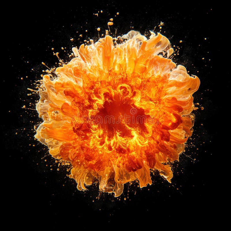 A Large and Vivid Fireball is Exploding Dramatically Against a Black ...