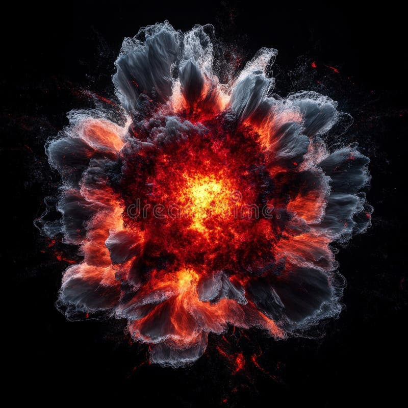 A Large and Vivid Fireball is Exploding Dramatically Against a Black ...