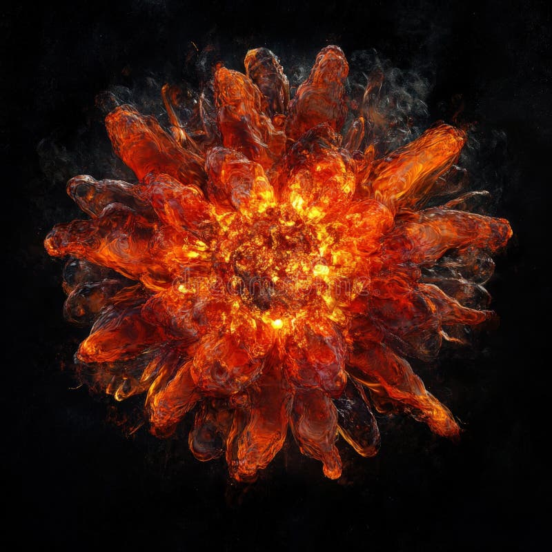 A Large and Vivid Fireball is Exploding Dramatically Against a Black ...