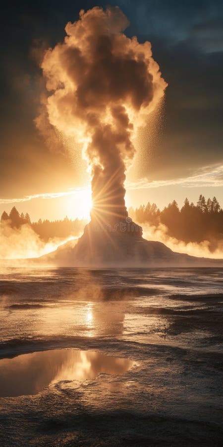 A Large Volcano with a Bright Sun Shining on it Stock Illustration ...