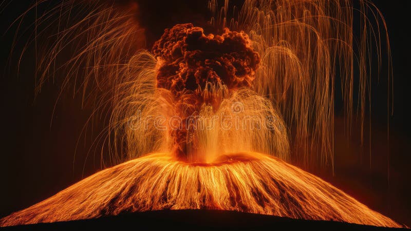 A Large Volcano Erupting with a Lot of Smoke and Fire, AI Stock Photo ...