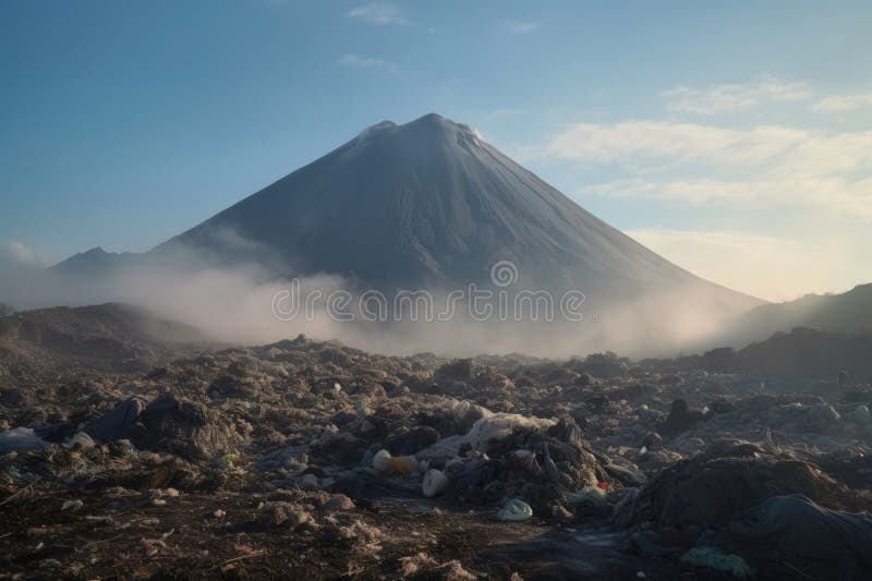 A Large Volcano and a Huge Amount of Plastic Waste on the Landscape ...