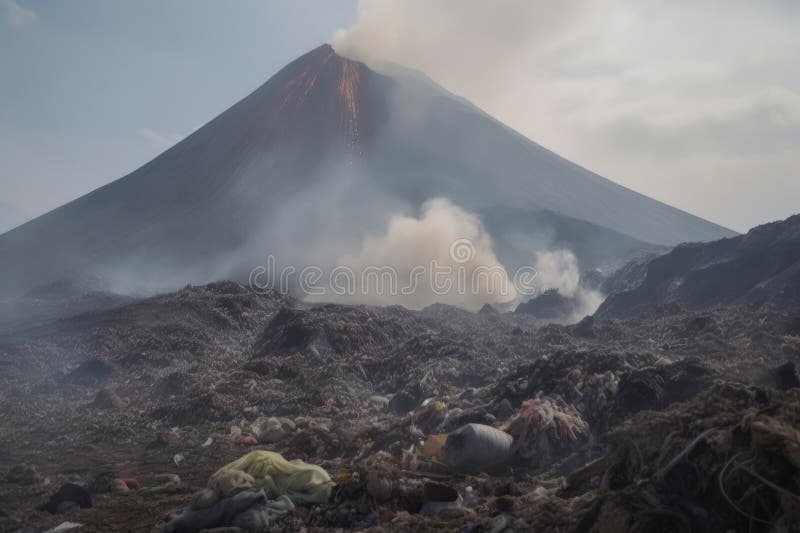 A Large Volcano and a Huge Amount of Plastic Waste on the Landscape ...