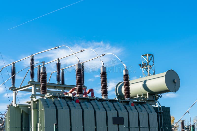 Large Voltage Transformer at a Power Station. Stock Image - Image of ...