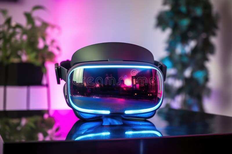 Large Vr Headset on a Glass Table with Lighting Underneath Stock Image ...
