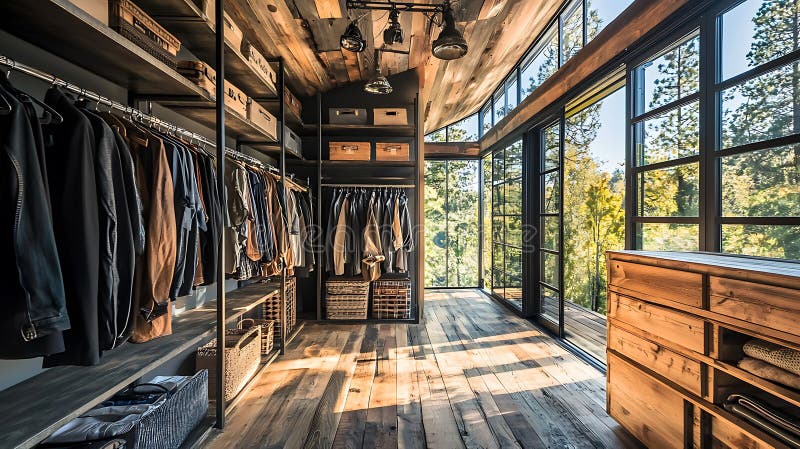 A Large Walk in Closet with a Lot of Clothes and a Window Stock Photo ...