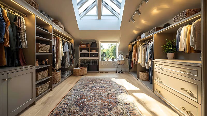 A Large Walk in Closet with a Rug on the Floor Stock Photo - Image of ...