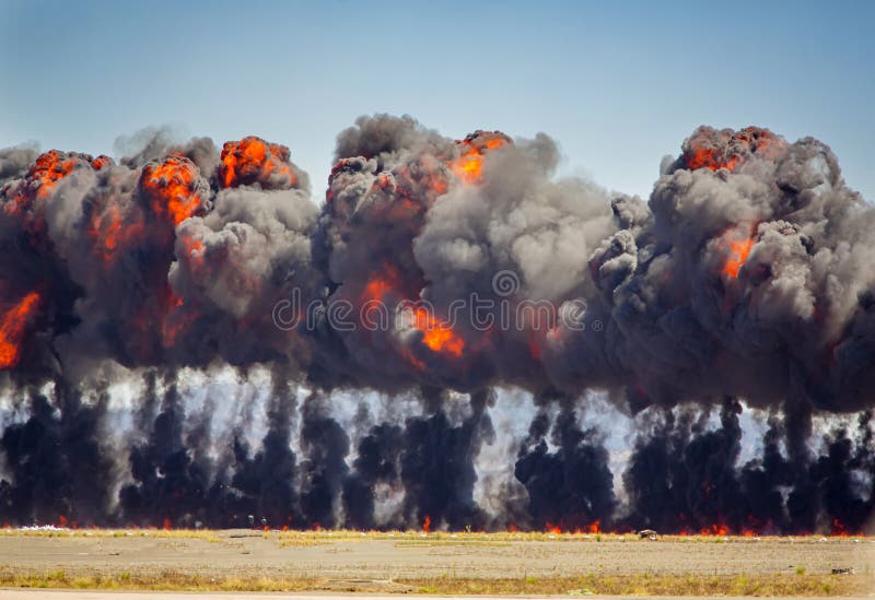 Large Wall of Explosive Fire and Smoke from Munitions Demonstration ...