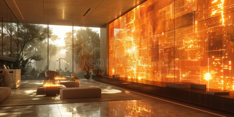 A Large Wall is Illuminated by Many Lights in this Scene Stock Image ...