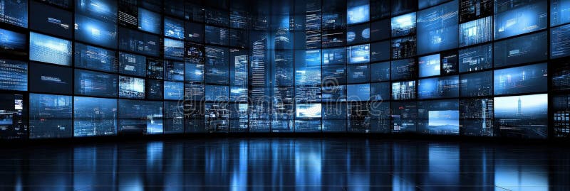 Massive Wall-Mounted Displays Network Stock Illustration - Illustration ...