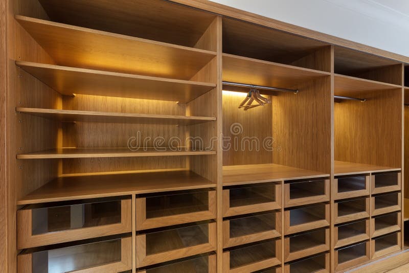 Empty Shelves in the Closet Wardrobe for Clothes. Stock Photo - Image ...