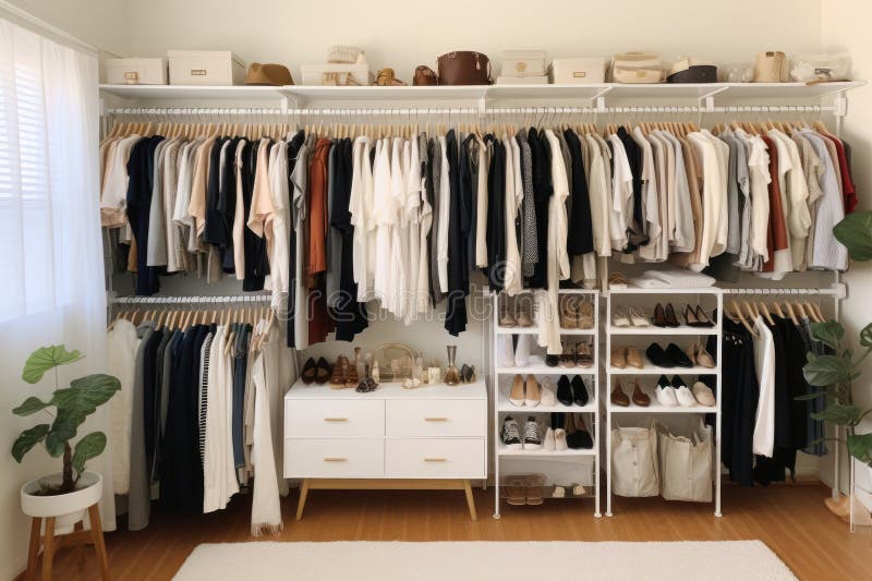 Large Wardrobe with Different Clothes, Home Stuff and Shoes Stock Image ...
