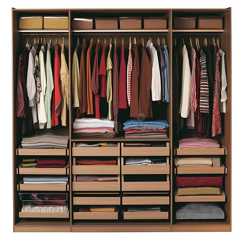 A Large Wardrobe with Many Clothes and Boxes Stock Photo - Image of ...