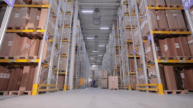 Large Warehouse with Boxes, Modern Warehouse, Boxes on Shelves, Workers ...