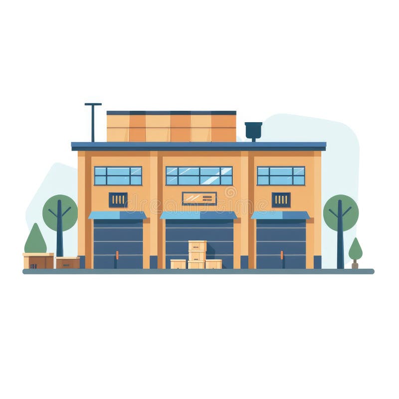 Large Warehouse Building Exterior with Loading Docks and Cardboard ...