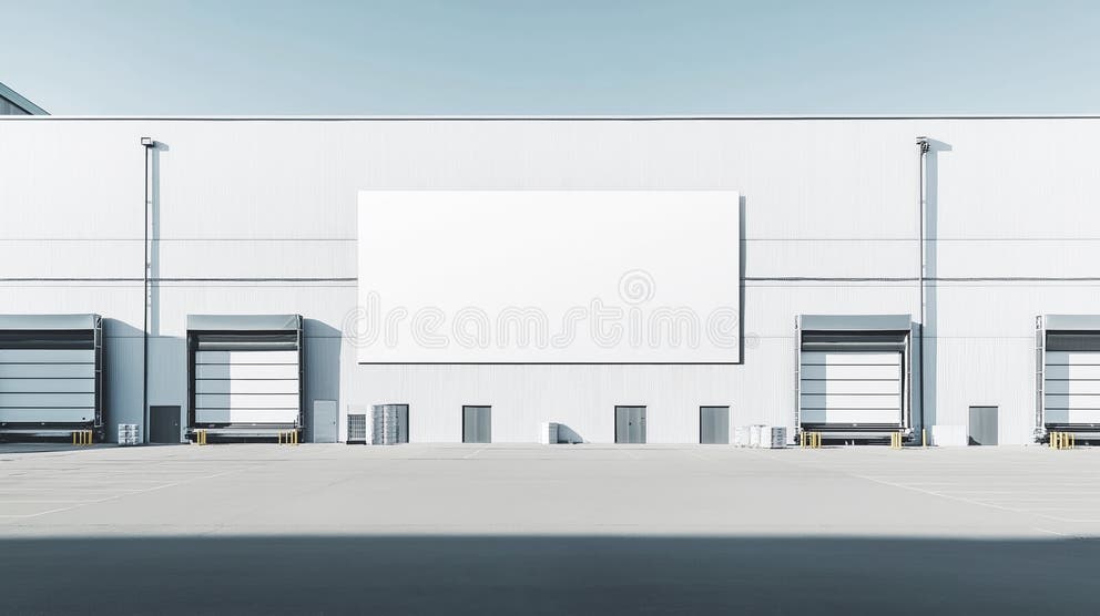 Large Warehouse Building with Multiple Loading Docks Featuring a Blank ...