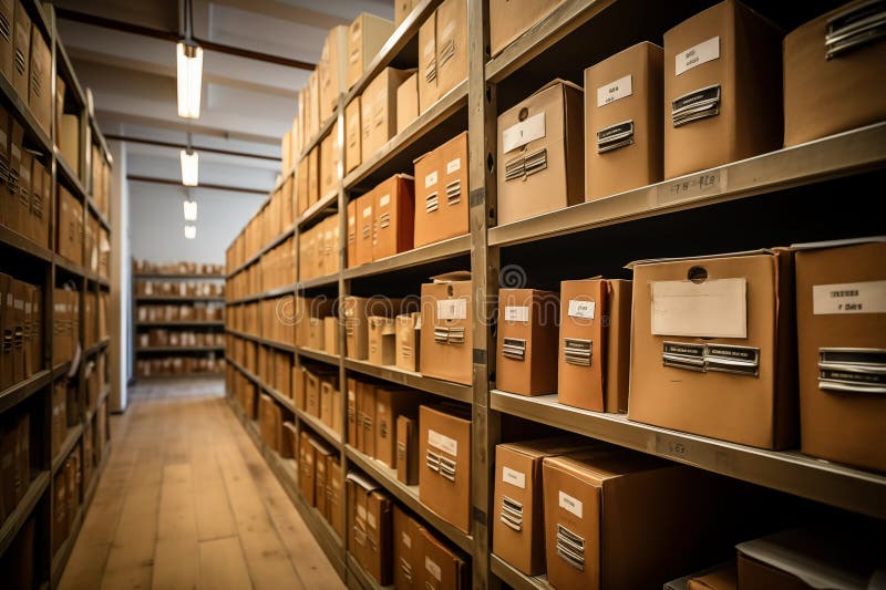 Large Warehouse of Cardboard Boxes in Accounting Department. Generative ...
