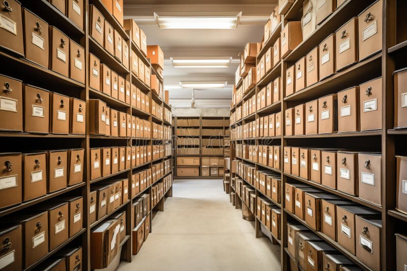 Large Warehouse of Cardboard Boxes in Accounting Department. Generative ...