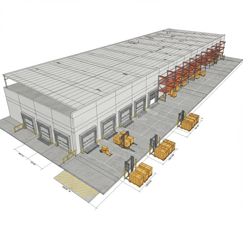 A Large Warehouse Filled with Lots of Pallets Stock Illustration ...