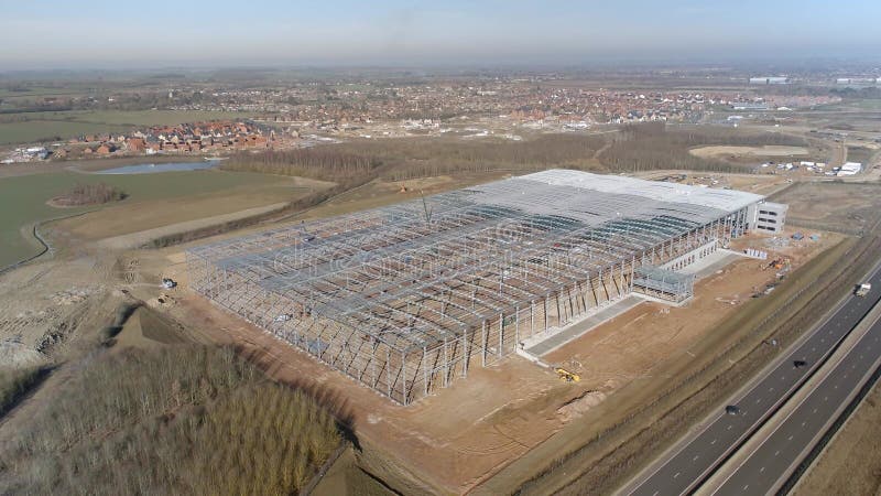 A Large Warehouse Distribution Unit during Construction Stock Video ...