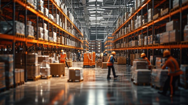 A Spacious Warehouse that is Filled with Numerous Boxes and Workers ...