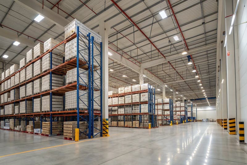 Spacious Warehouse Interior with Tall Racking Systems Stock ...
