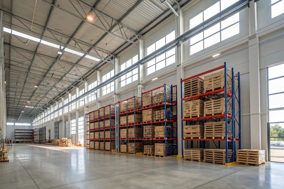 Spacious Warehouse Interior with Tall Racking Systems Stock ...