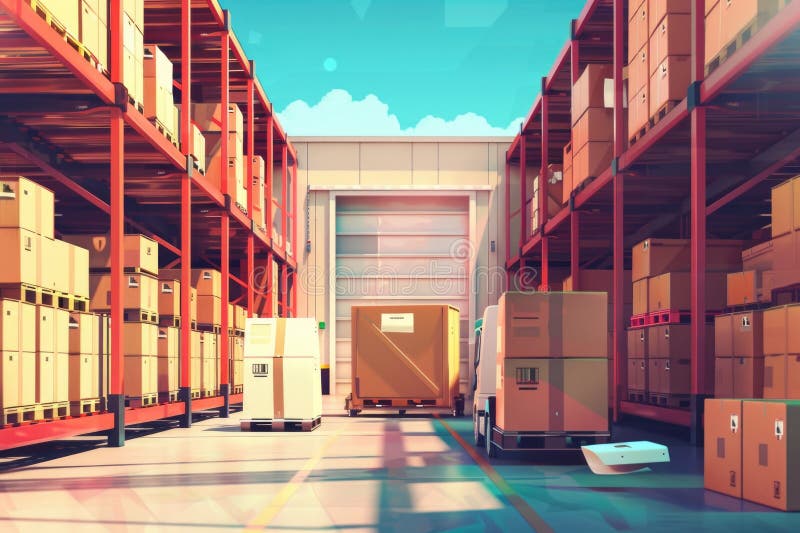 A Large Warehouse Filled with Boxes and Storage Containers Stock Image ...