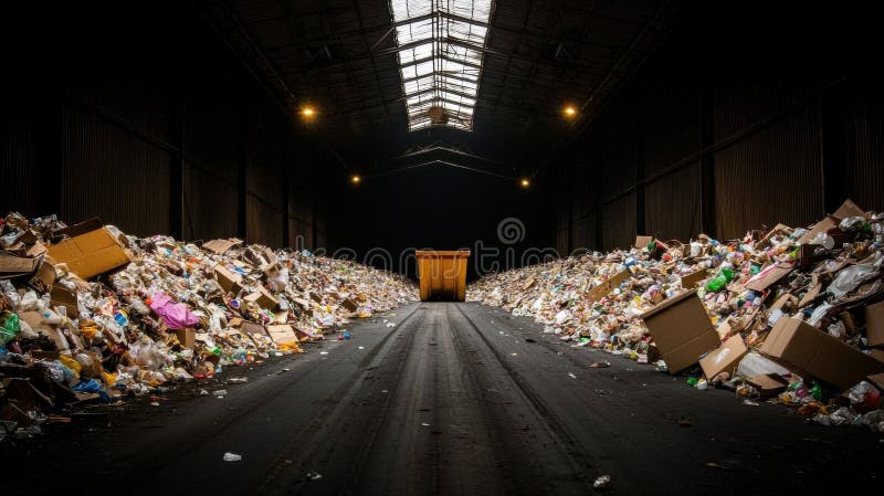 A Large Warehouse Filled with Cardboard Boxes and Other Trash. Stock ...