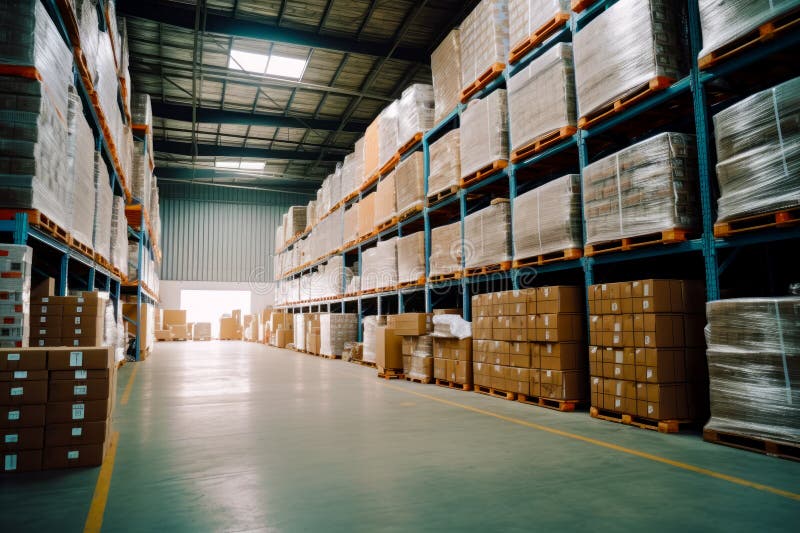 Large Warehouse Filled with Lots of Boxes and Boxes on Pallets in the ...