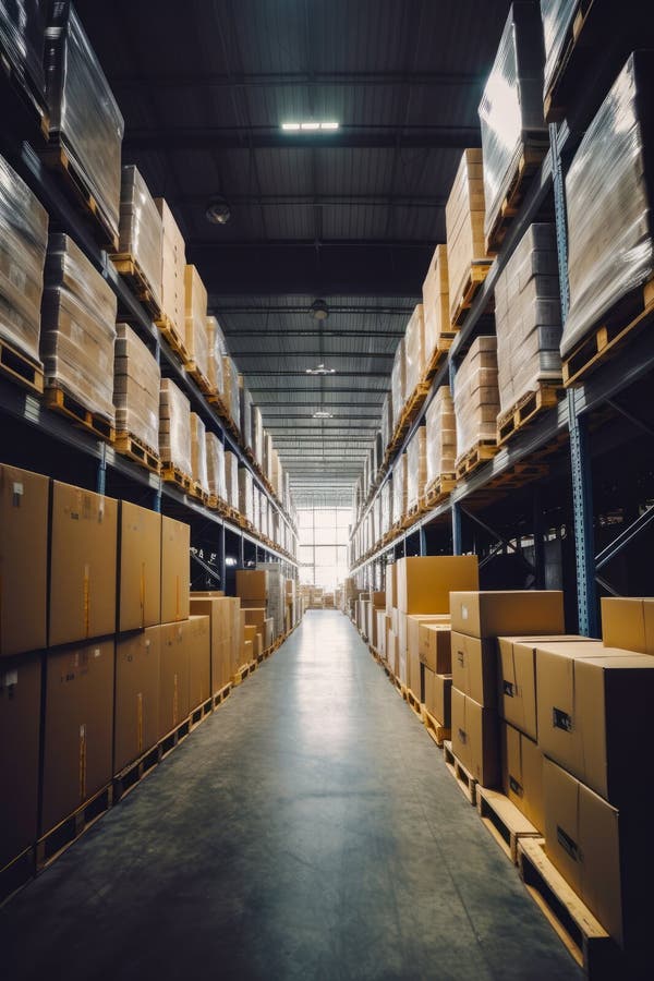 Large Warehouse Filled with Lots of Boxes and Pallets of Boxes on ...