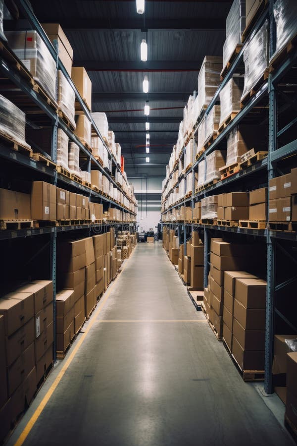 Large Warehouse Filled with Lots of Boxes and Boxes on the Shelfs ...