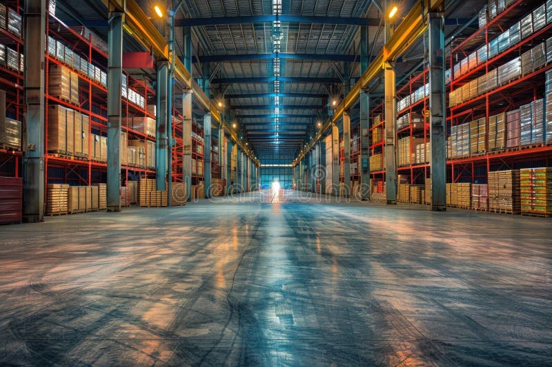 A Large Warehouse Filled with Many Boxes and Storage Containers Stock ...